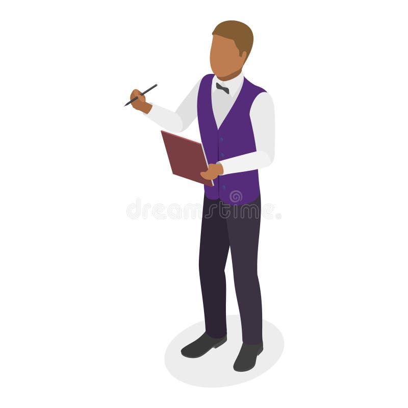 3D Isometric Flat Vector Illustration of Restaurant Waiter. Item 1 ...