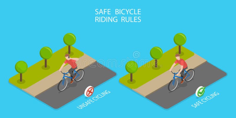 3D Isometric Flat Vector Illustration of Safe Bicycle Riding Rules ...