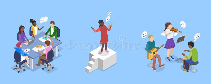 3D Isometric Flat Vector Illustration of School Extracurricular ...