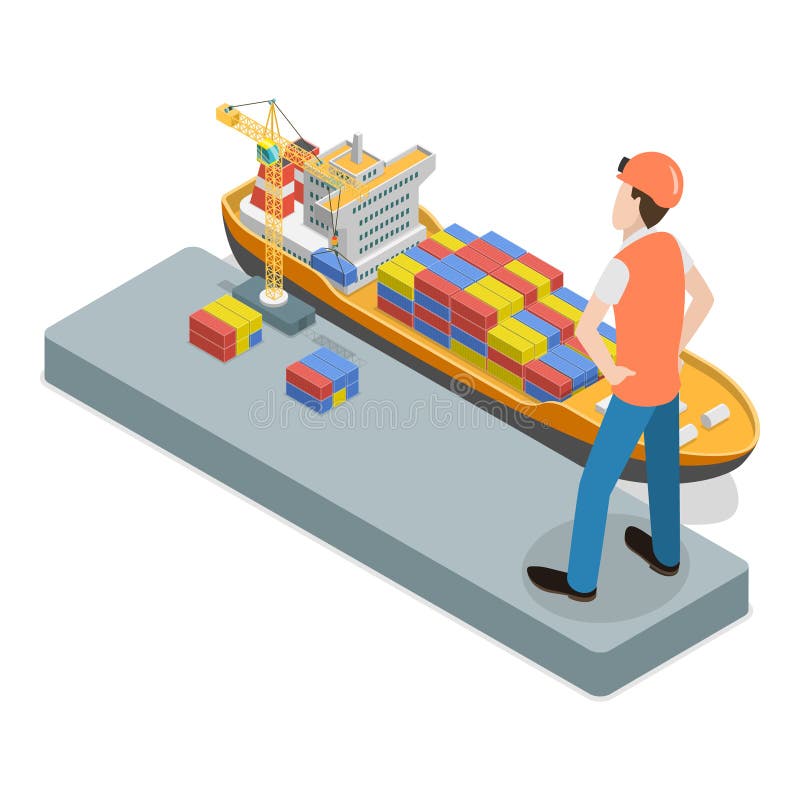 3D Isometric Flat Vector Illustration of Sea Port Checkpoint. Item 1 ...