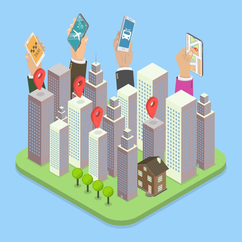 3D Isometric Flat Vector Illustration of Smart City Transportation ...