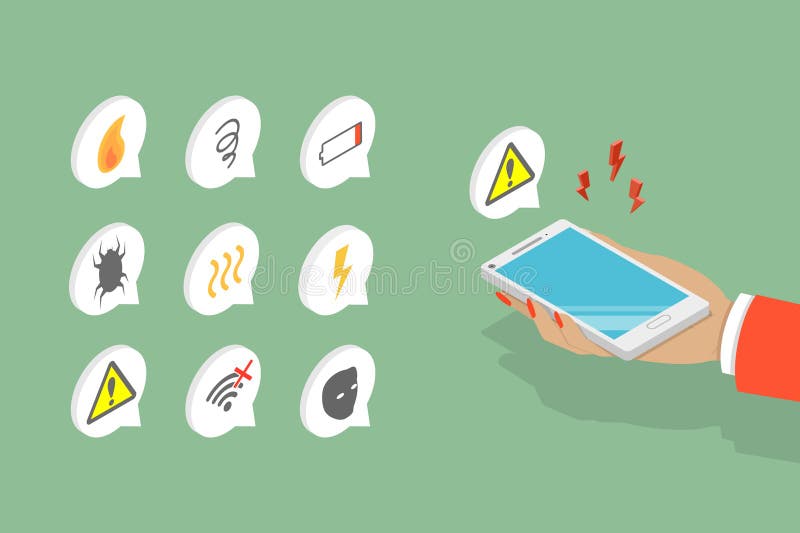3D Isometric Flat Vector Illustration of Smartphone Trouble Stock ...