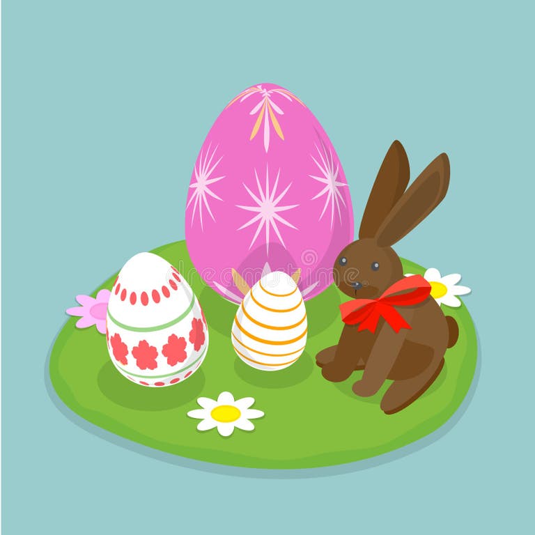 3D Isometric Flat Vector Illustration of Spring Easter Composition ...