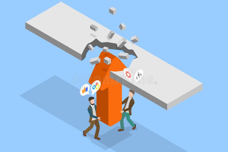 3D Isometric Flat Vector Illustration of Struggle with Career Obstacle ...