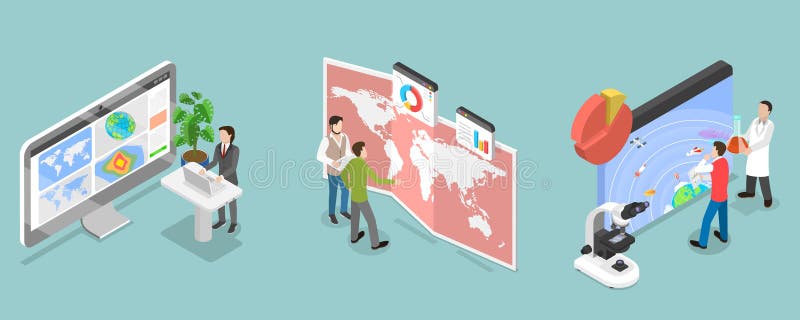 3D Isometric Flat Vector Illustration of Studying Data for Weather ...