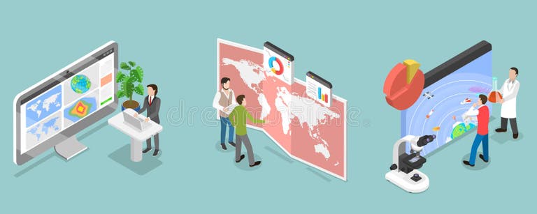 3D Isometric Flat Vector Illustration of Studying Data for Weather ...