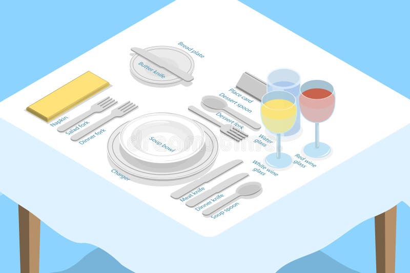 3D Isometric Flat Vector Illustration of Table Setting Stock ...
