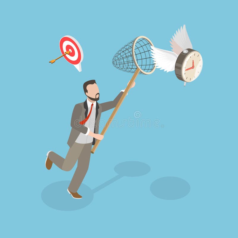 3D Isometric Flat Vector Illustration of Time Chasing Stock ...