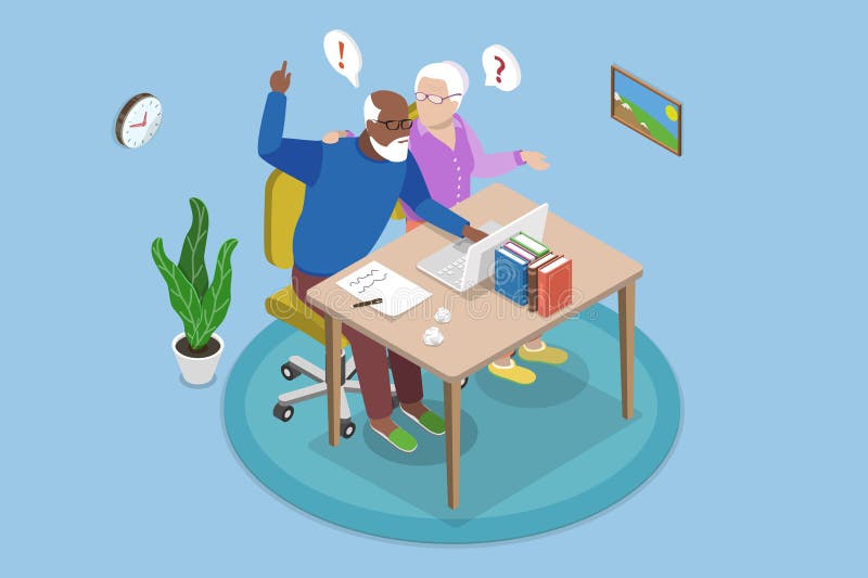 3D Isometric Flat Vector Illustration of Together Learning Computer ...