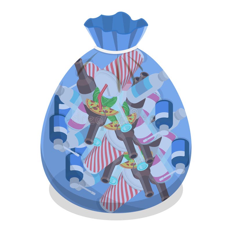 3D Isometric Flat Vector Illustration of Transparent Trash Bags. Item 2 ...