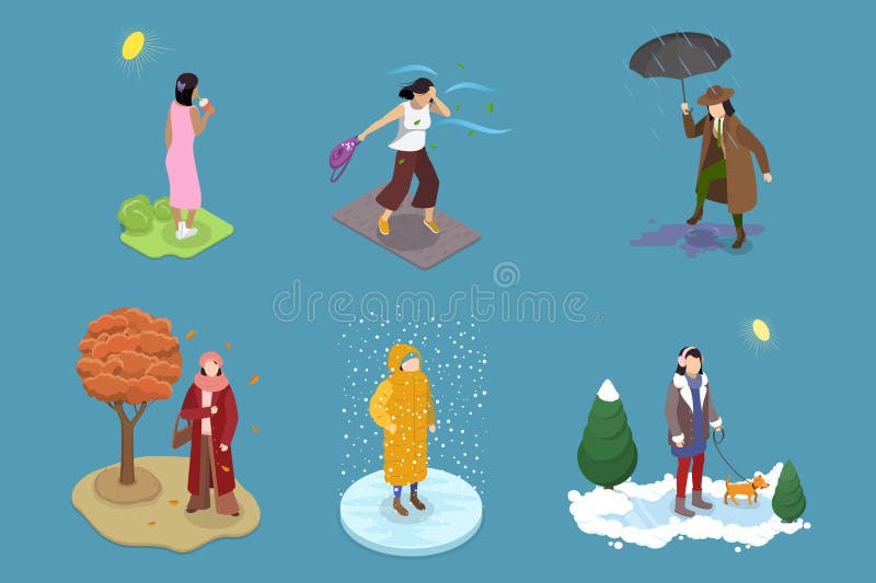 3D Isometric Flat Vector Illustration of Various Weather Conditions ...