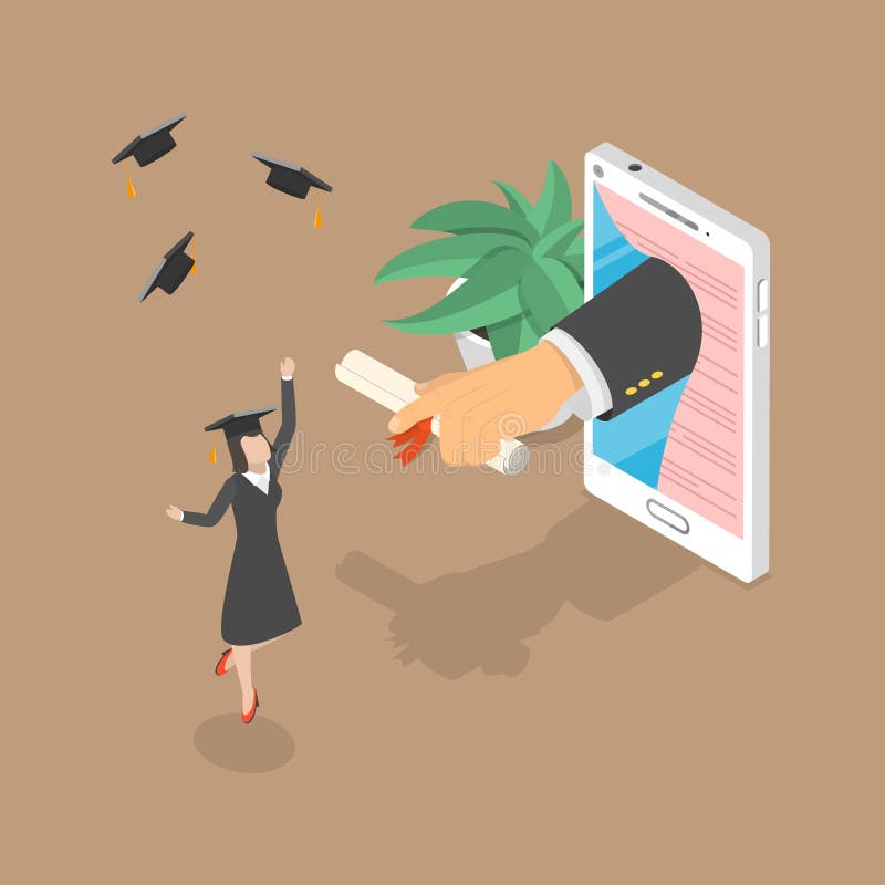 3D Isometric Flat Vector Illustration of Virtual Graduation Ceremony ...