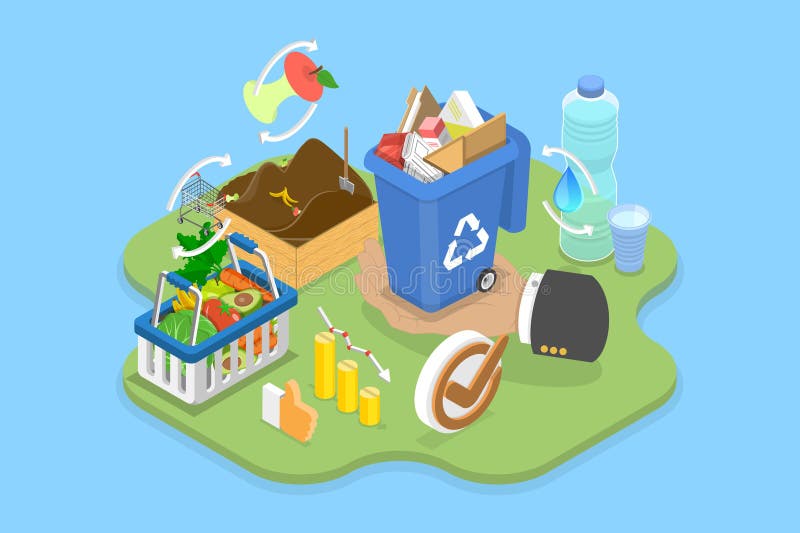 3D Isometric Flat Vector Illustration of Waste Minimization Stock ...
