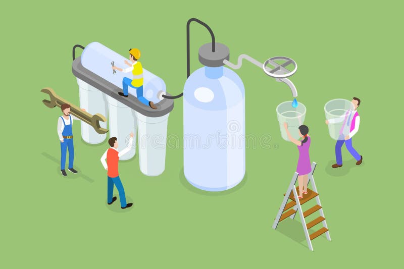 3D Isometric Flat Vector Illustration of Water Purification Service ...
