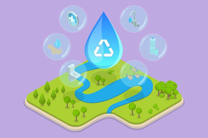 3D Isometric Flat Vector Illustration of Water Saving Stock ...