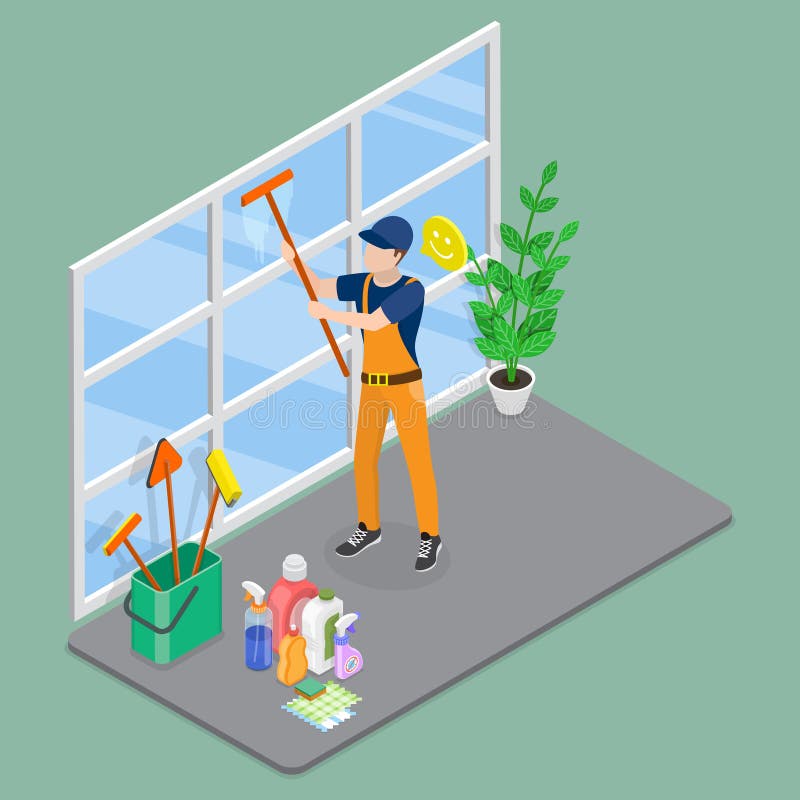 3D Isometric Flat Vector Illustration of Window Cleaner Stock ...