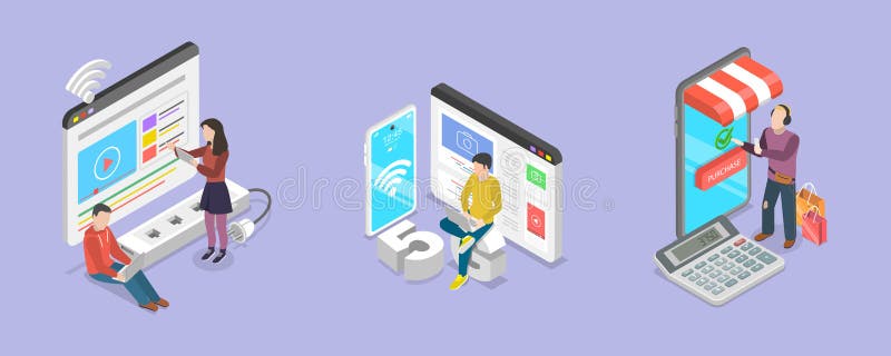 3D Isometric Flat Vector Illustration of Wireless Network ...