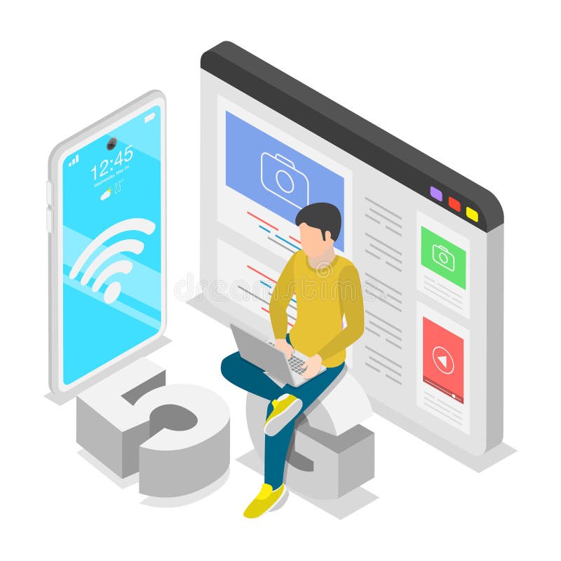 3D Isometric Flat Vector Illustration of Wireless Network ...