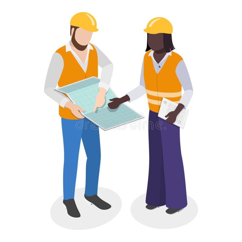 3D Isometric Flat Vector Illustration of Workers Construction Engineers. Item 1 Stock Vector ...