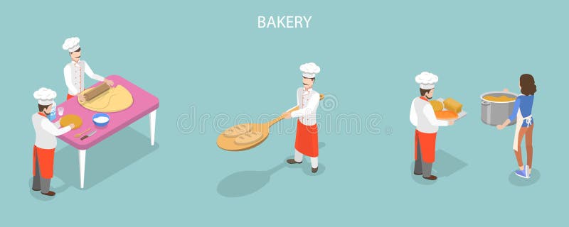3D Isometric Flat Vector Set of Bakery Food Production Stock Vector ...