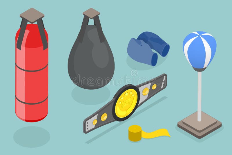 3D Isometric Flat Vector Set of Boxing Equipment Items Stock Vector ...