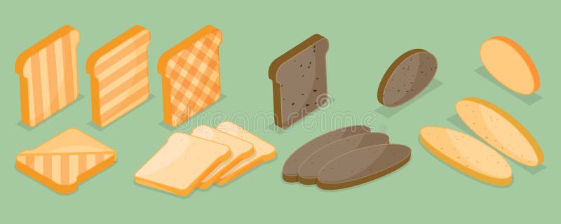 3D Isometric Flat Vector Set of Breakfast Toasted Bread Stock Vector ...