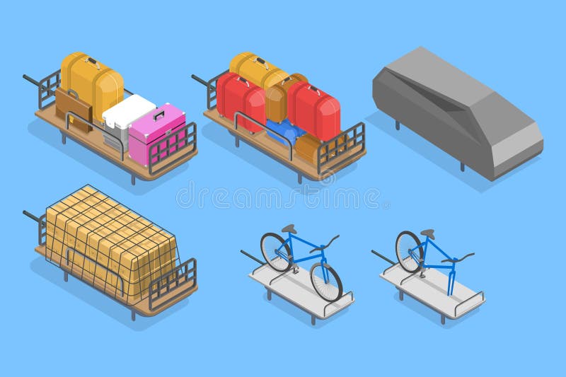 3D Isometric Flat Vector Set of Car Roof Storage Stock Vector ...