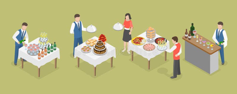 3D Isometric Flat Vector Set of Catering Services Stock Vector ...