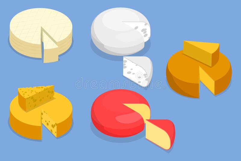 3D Isometric Flat Vector Set of Cheese Set Stock Vector - Illustration ...