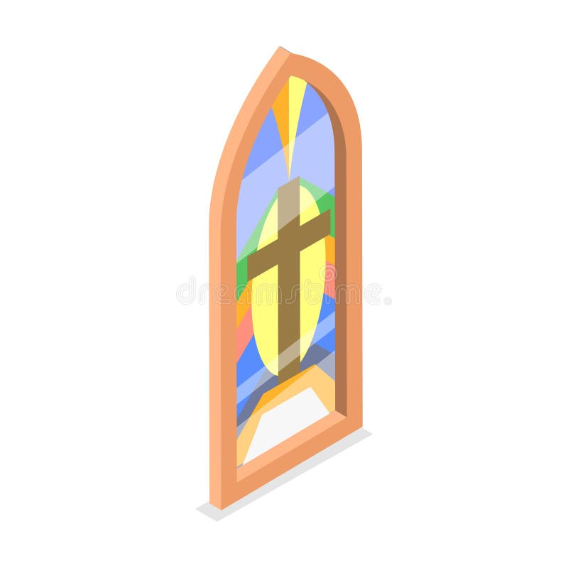 3D Isometric Flat Vector Set of Church Stained Arched Windows. Item 1 ...