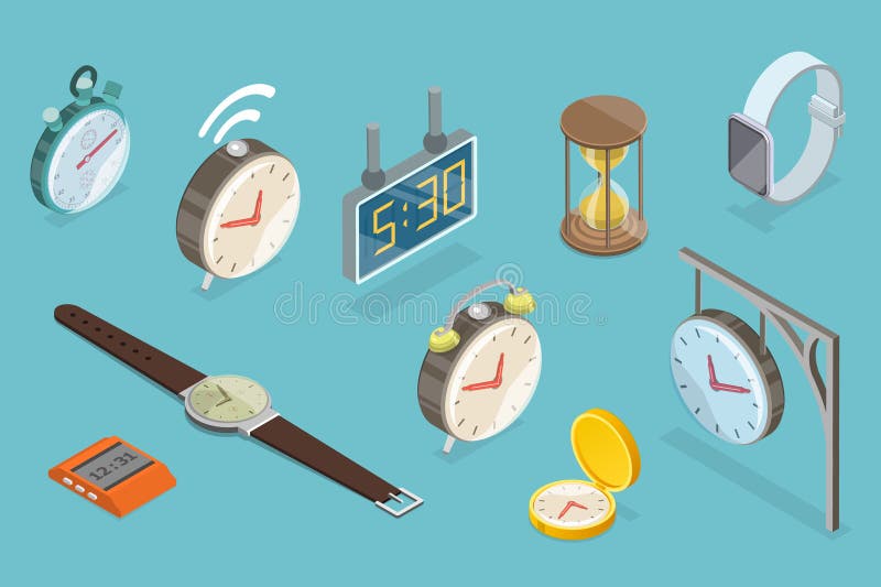 3D Isometric Flat Vector Set of Clocks Stock Illustration - Illustration of grandfather, vector ...