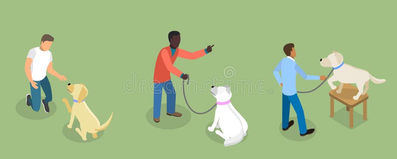 3D Isometric Flat Vector Set of Dog Training Scenes Stock Vector ...