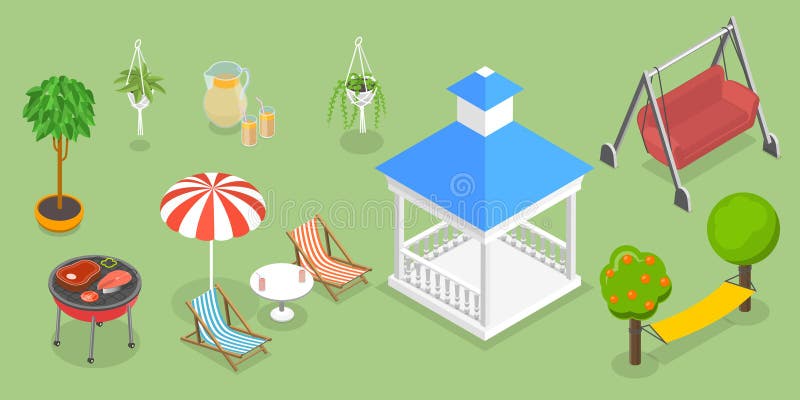 3D Isometric Flat Vector Set of Garden Furniture Stock Vector ...