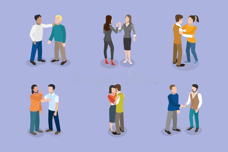 3D Isometric Flat Vector Set of Greeting Gestures Stock Vector ...