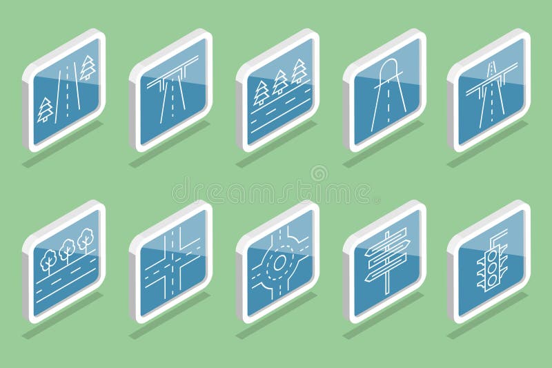 3D Isometric Flat Vector Set of Highway Icons Stock Vector ...