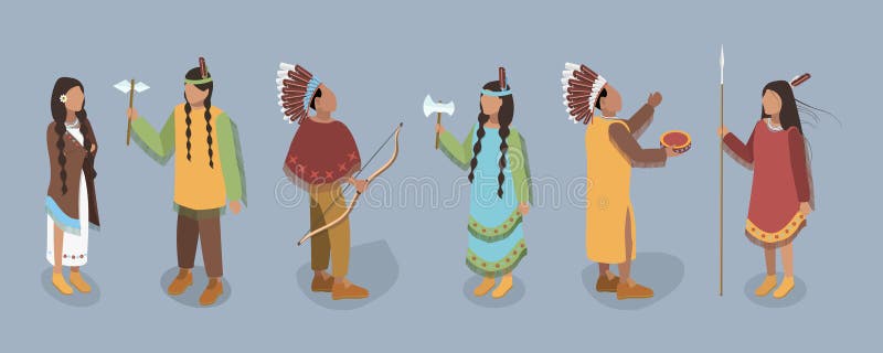 3D Isometric Flat Vector Set of Indigenous People Stock Vector ...