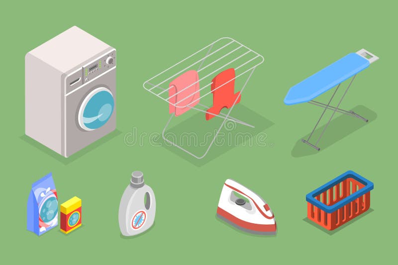 3D Isometric Flat Vector Set of Laundry Service Stock Vector ...