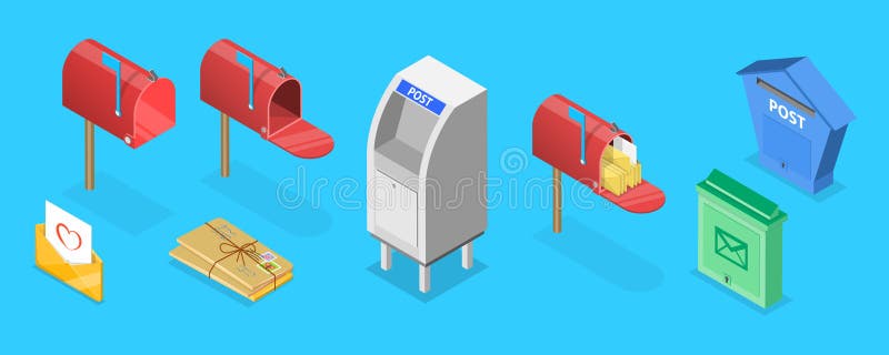 3D Isometric Flat Vector Set of Mailboxes Stock Vector - Illustration ...