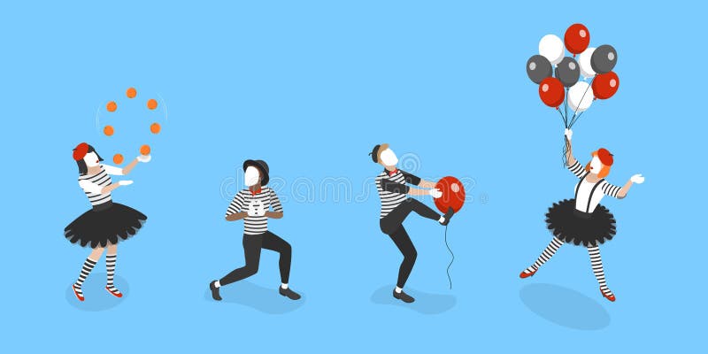 3D Isometric Flat Vector Set of Mime Characters Stock Vector ...
