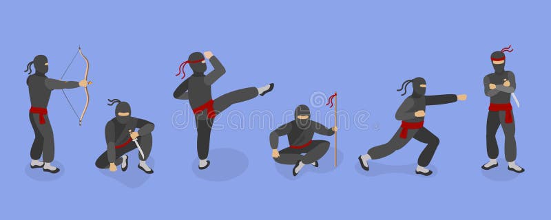 3D Isometric Flat Vector Set of Ninja Warriors Stock Vector ...