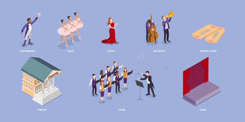 3D Isometric Flat Vector Set of Opera Scenes Stock Vector ...