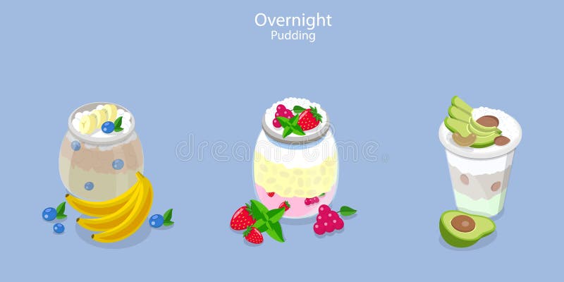 3D Isometric Flat Vector Set of Overnight Puddings Stock Illustration ...
