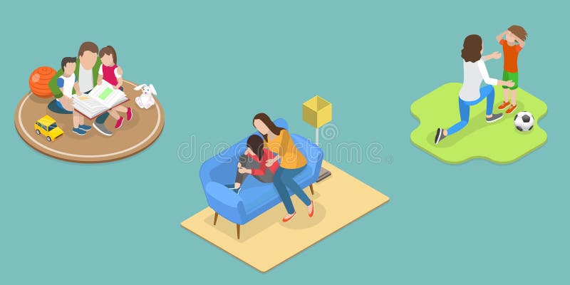 3D Isometric Flat Vector Set of Parent Support Scenes Stock Vector ...