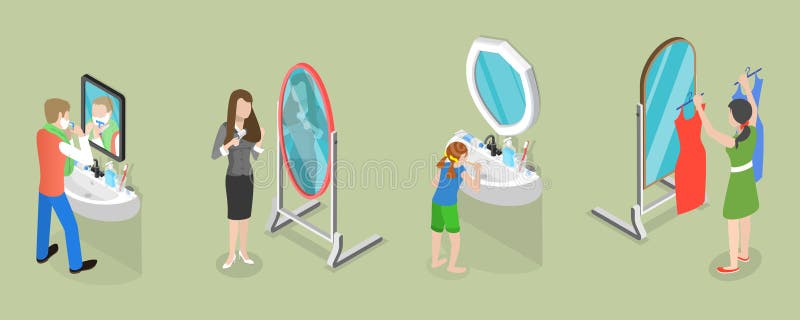3D Isometric Flat Vector Set of People Next To the Mirror Stock Vector ...