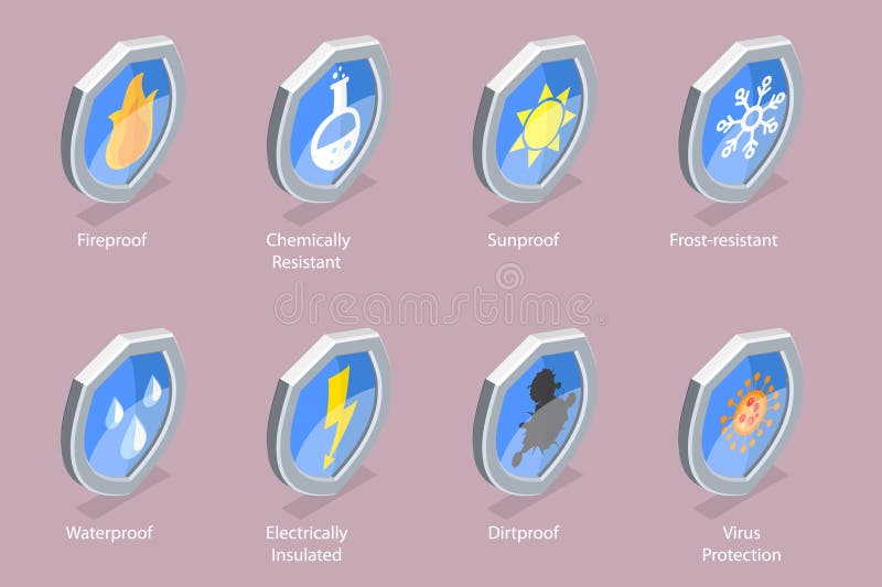 3D Isometric Flat Vector Set of Protection Proof Stock Illustration ...