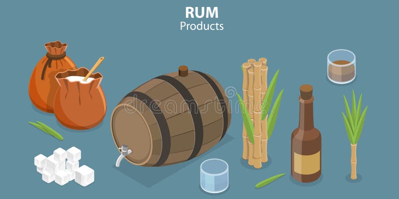 3D Isometric Flat Vector Set of Rum Products Stock Vector ...