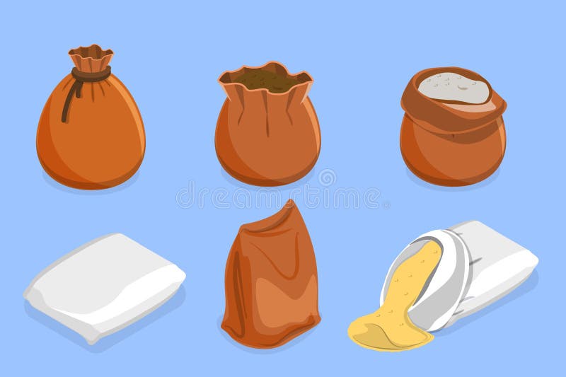 3D Isometric Flat Vector Set of Sacks Full of Grains Stock Illustration ...