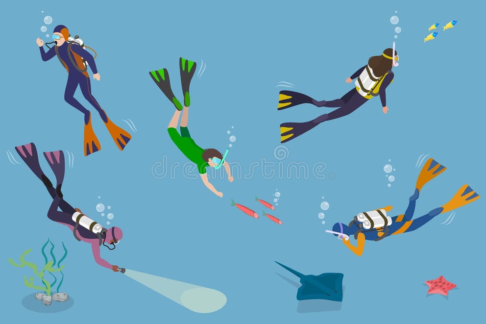 3D Isometric Flat Vector Set of Scuba Divers Stock Vector - Illustration of icon, immersion ...