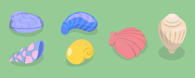 3D Isometric Flat Vector Set of Seashells Stock Vector - Illustration ...