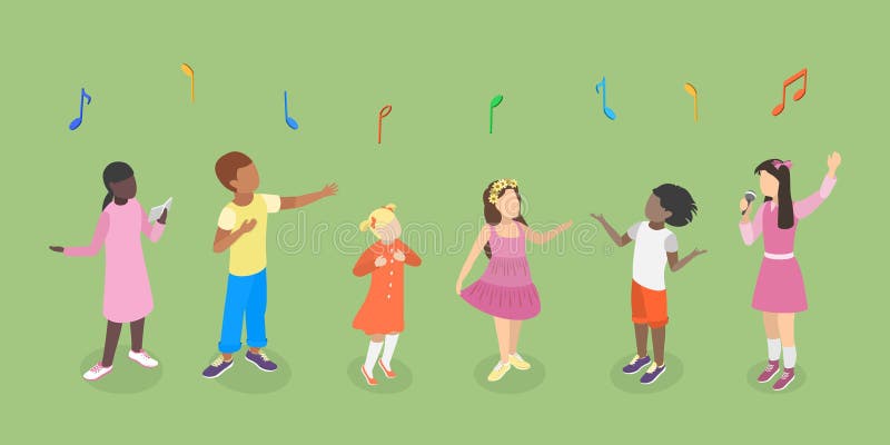 3D Isometric Flat Vector Set of Singing Children Stock Vector ...
